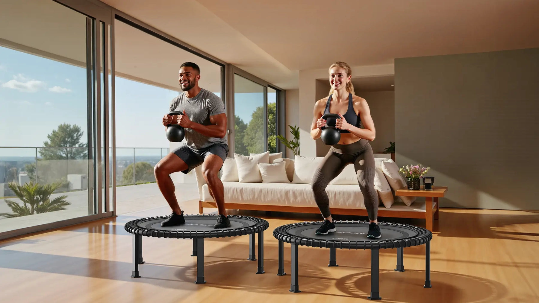 BCAN BT4 Soft Land Pro Adult Round Bungee Trampoline With Adjustable T ...